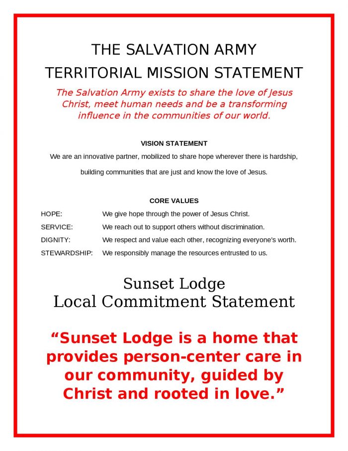 The Salvation Army - Sunset Lodge | The Sunset Lodge Local Commitment ...